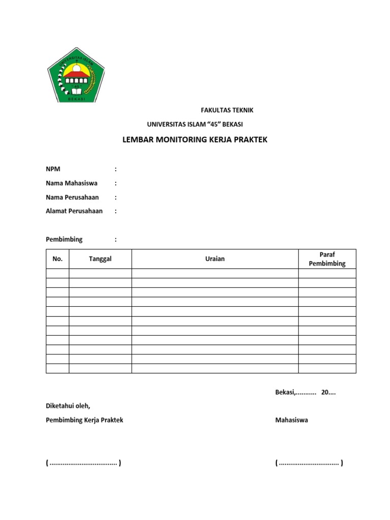 Lembar Monitoring Kerja Praktek | PDF