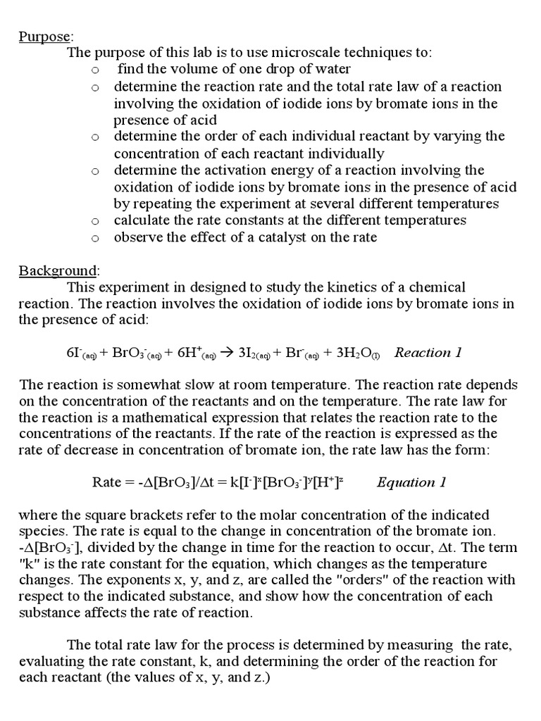 AP Chemistry - Kinetics of A Reaction Lab | PDF | Reaction Rate ...
