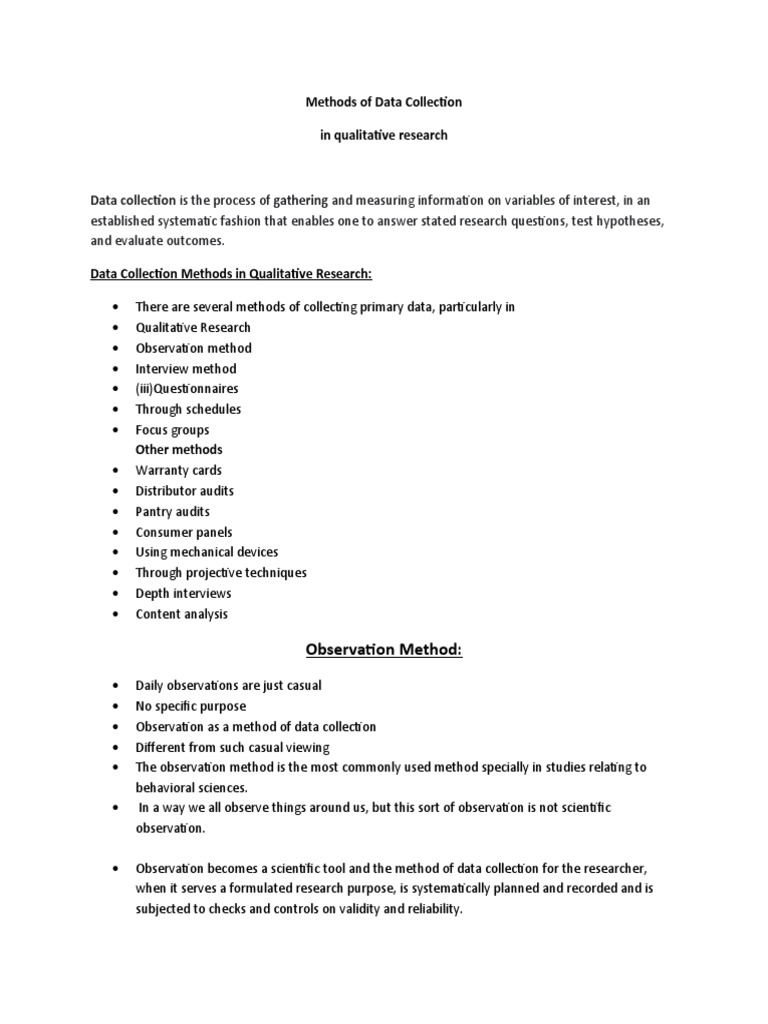 Methods of Data Collection | PDF | Focus Group | Questionnaire