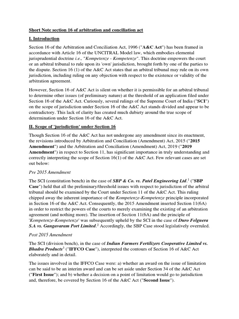 Short Note Section 16 of Arbitration and Conciliation Act | Download ...