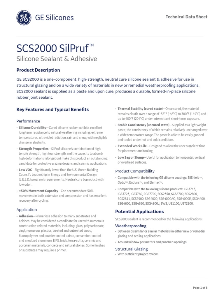 Scs2000 Silpruf: Ge Silicones | PDF | Silicone | Specification ...