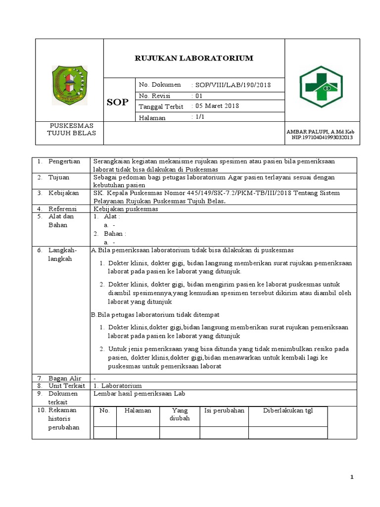 8.1.7.6 Sop Rujukan Laboratorium | PDF