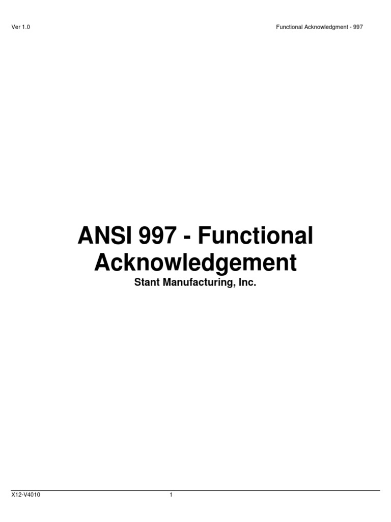 ANSI 997 - Functional Acknowledgement: Stant Manufacturing, Inc | PDF ...