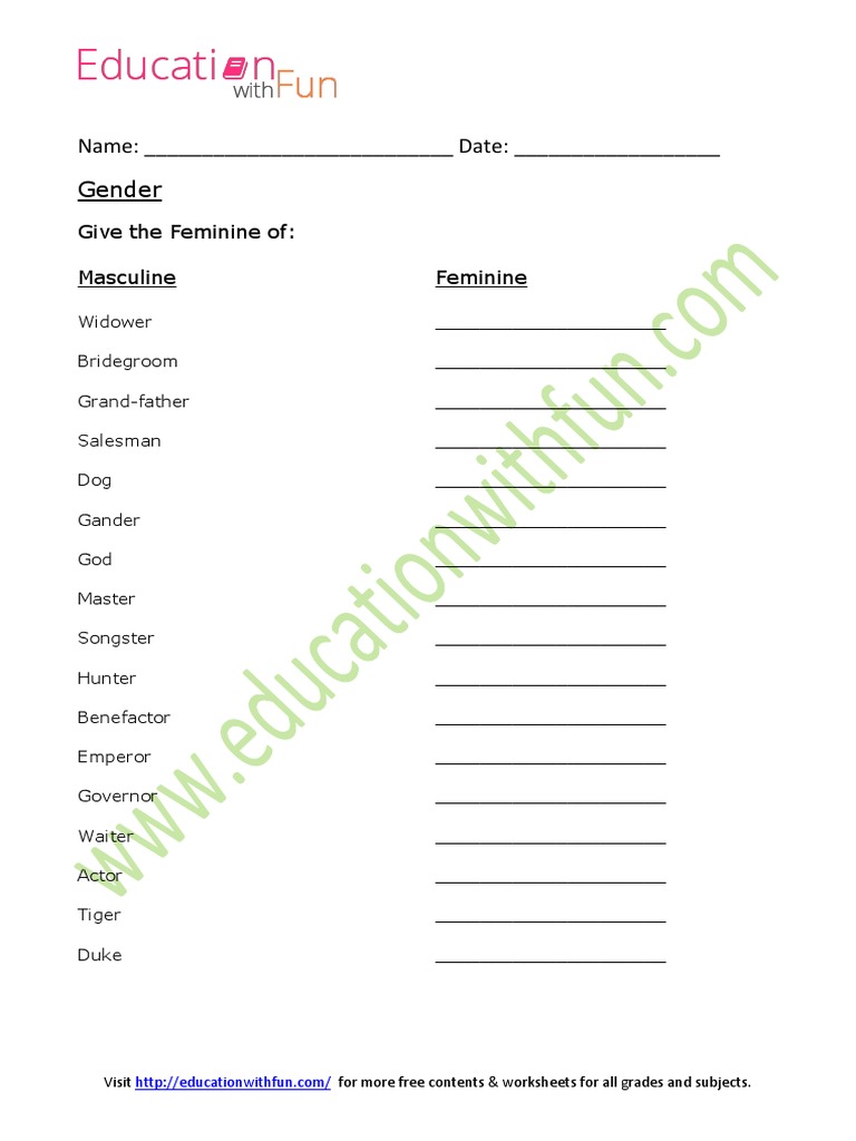 Gender Worksheet 2 | PDF | Gender | Gender Studies