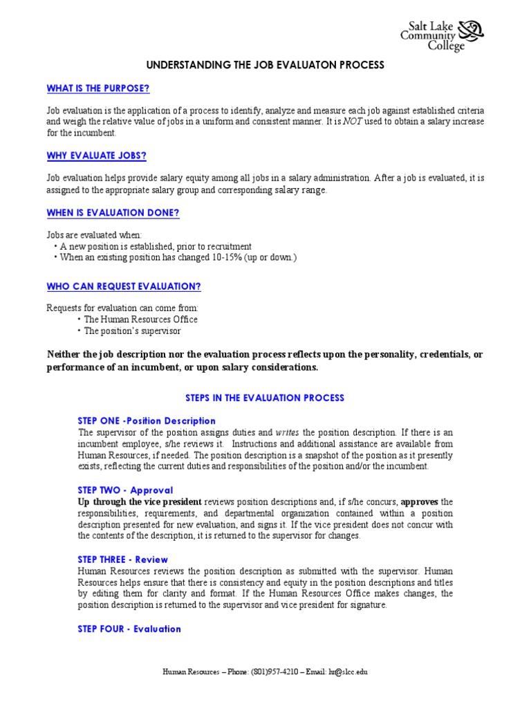 Understanding The Job Evaluaton Process: What Is The Purpose? | PDF ...