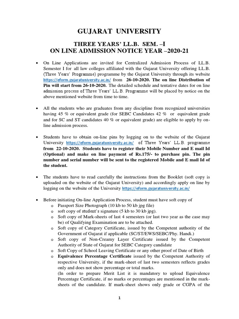 Admn Notice LLB Admn English 2020-21 | PDF | University And College ...