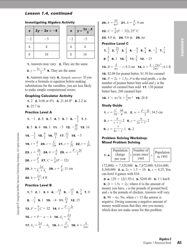 Algebra 2 1.4 Practice B Answers | PDF | Applied Mathematics ...