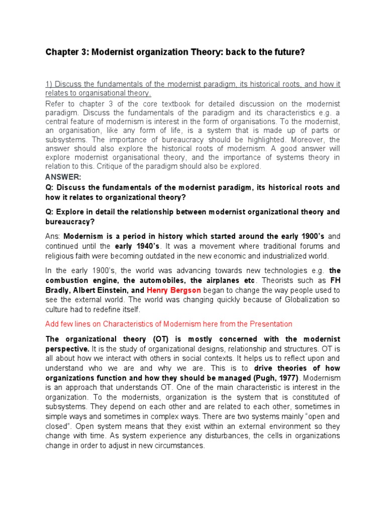 CH 3 - Modernist Theory | PDF | Bureaucracy | Leadership