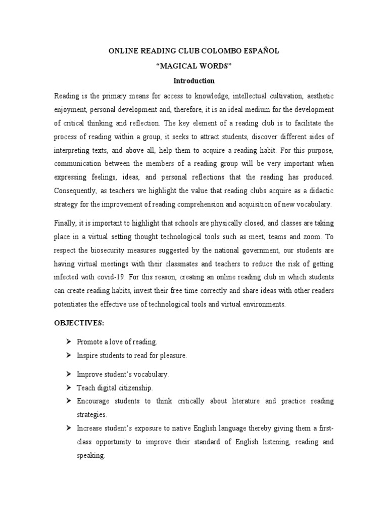 Online Reading Club Colombo Español | PDF | Critical Thinking | Reading ...