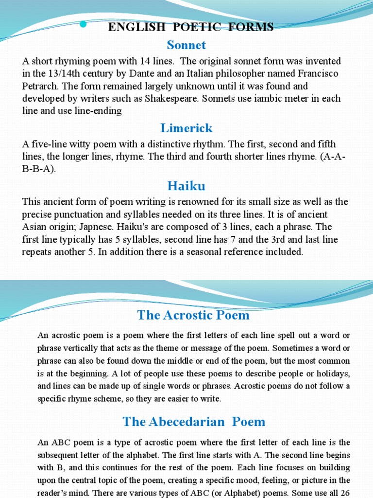 English Poetry Forms | PDF | Metre (Poetry) | Poetry