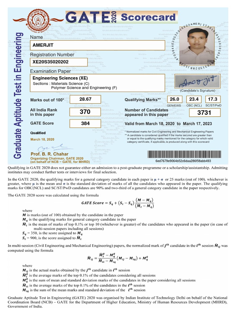 GATE 2023 Score Card Summary | PDF