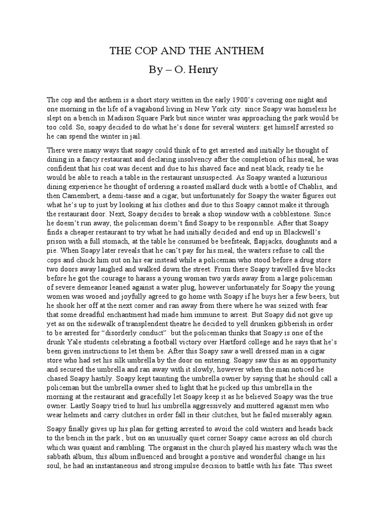 The Cop and The Anthem by - O. Henry | PDF | Restaurant And Catering ...