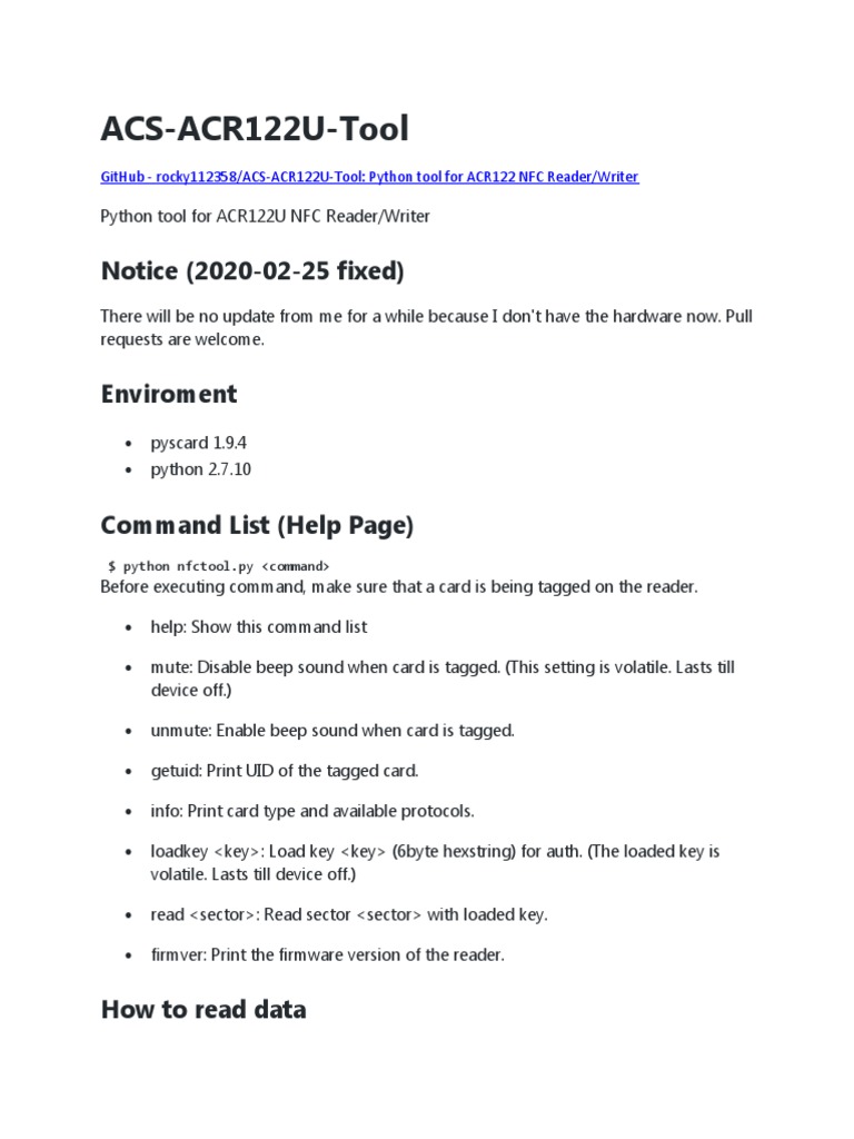 Python Tool For ACR122U NFC Reader-Writer (VERY GOOD) | PDF | Software ...