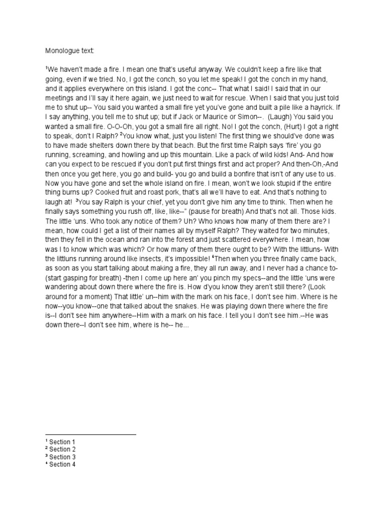 Piggy's Monologue (Script) | PDF