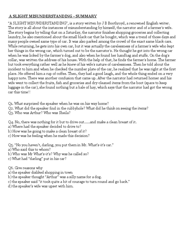 A Slight Misunderstanding Summary | PDF