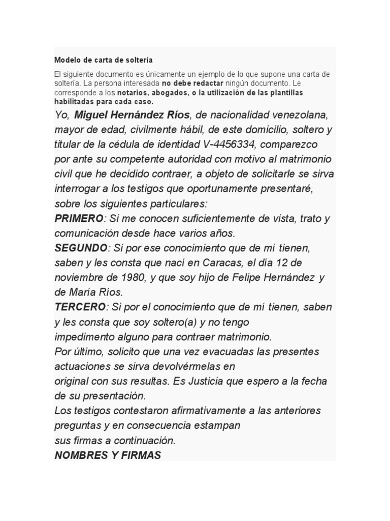 Modelo de Carta de Soltería | PDF