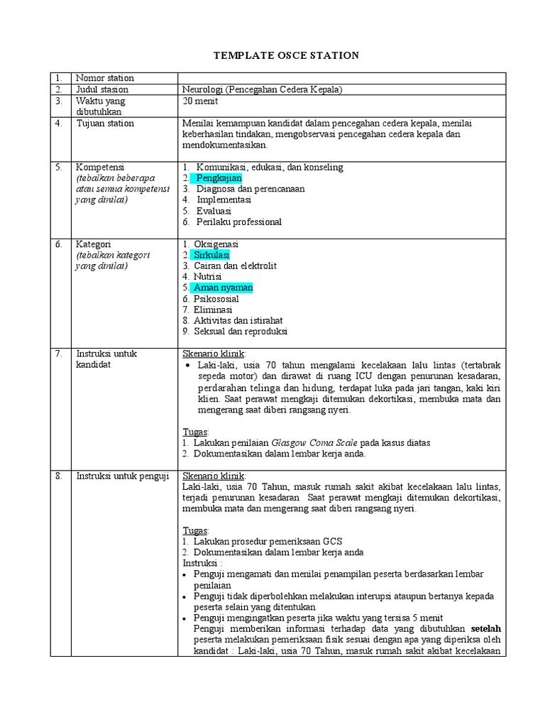 OSCE Neurologi: Pencegahan Cedera Kepala | PDF