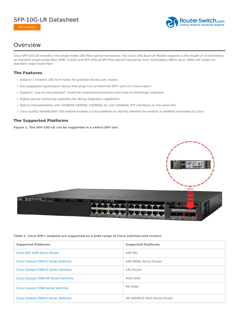 SFP-10G-LR Datasheet: The Features | PDF | Network Switch ...