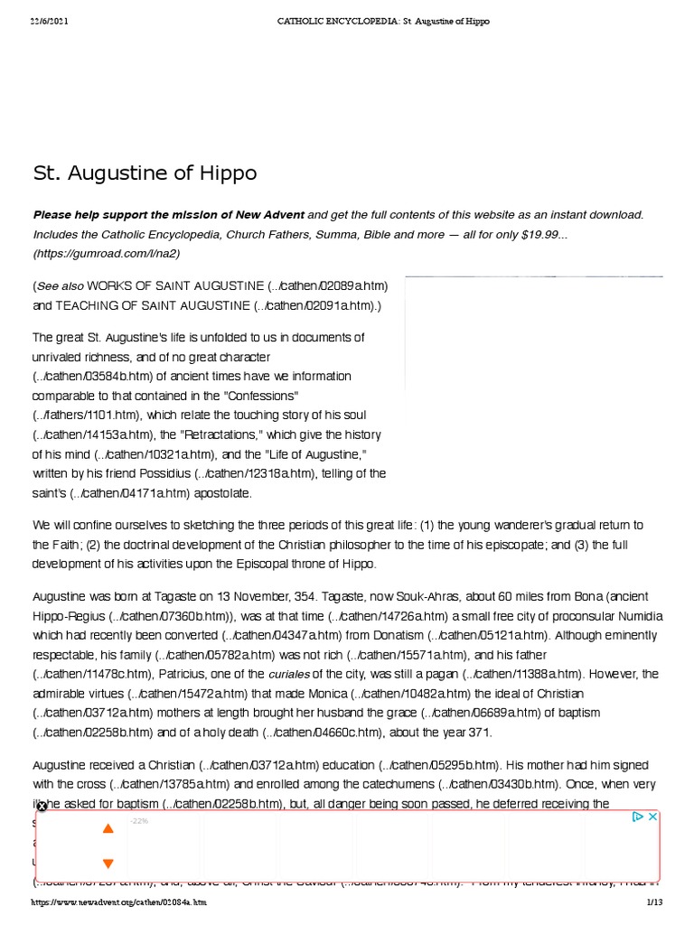 CATHOLIC ENCYCLOPEDIA - St. Augustine of Hippo | PDF | Augustine Of ...