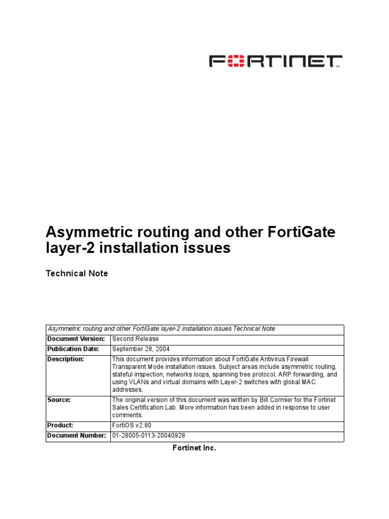 Asymmetric Routing and Other FortiGate Layer 2 Instalation Issues | PDF ...