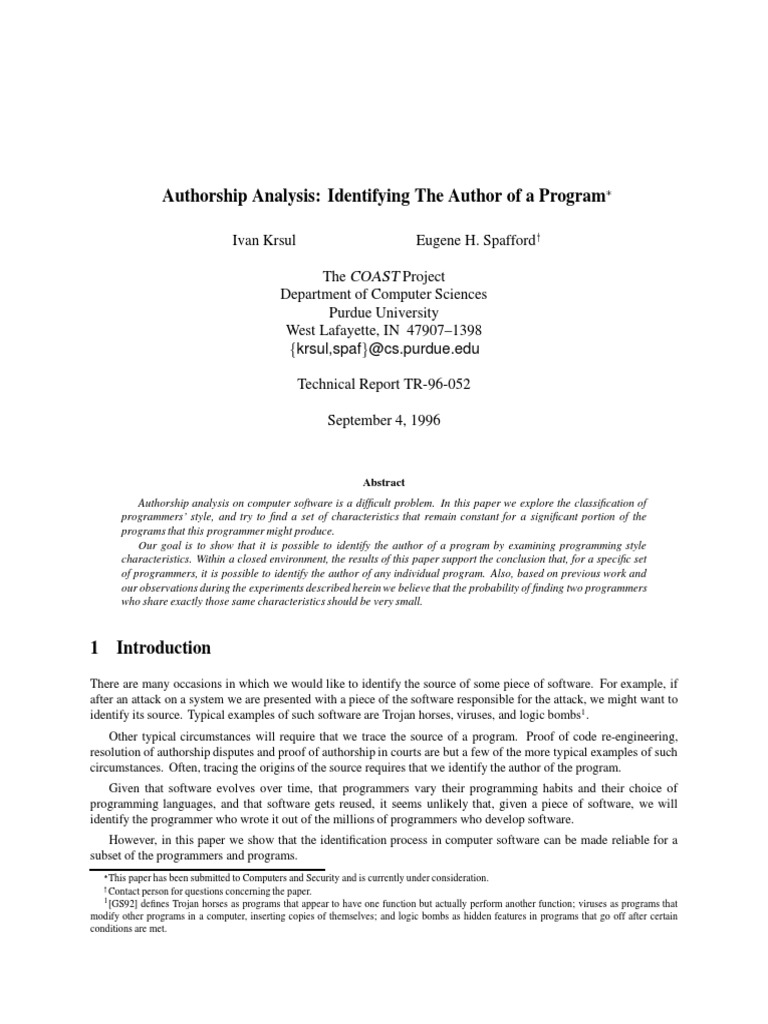 Authorship Analysis: Identifying The Author of A Program | PDF ...