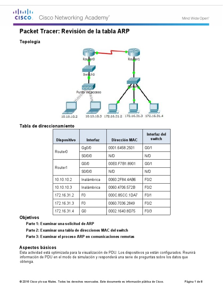 5.3.2.8 Packet Tracer - Examine The ARP Table | PDF | Conmutador de red | Protocolos de capa de red