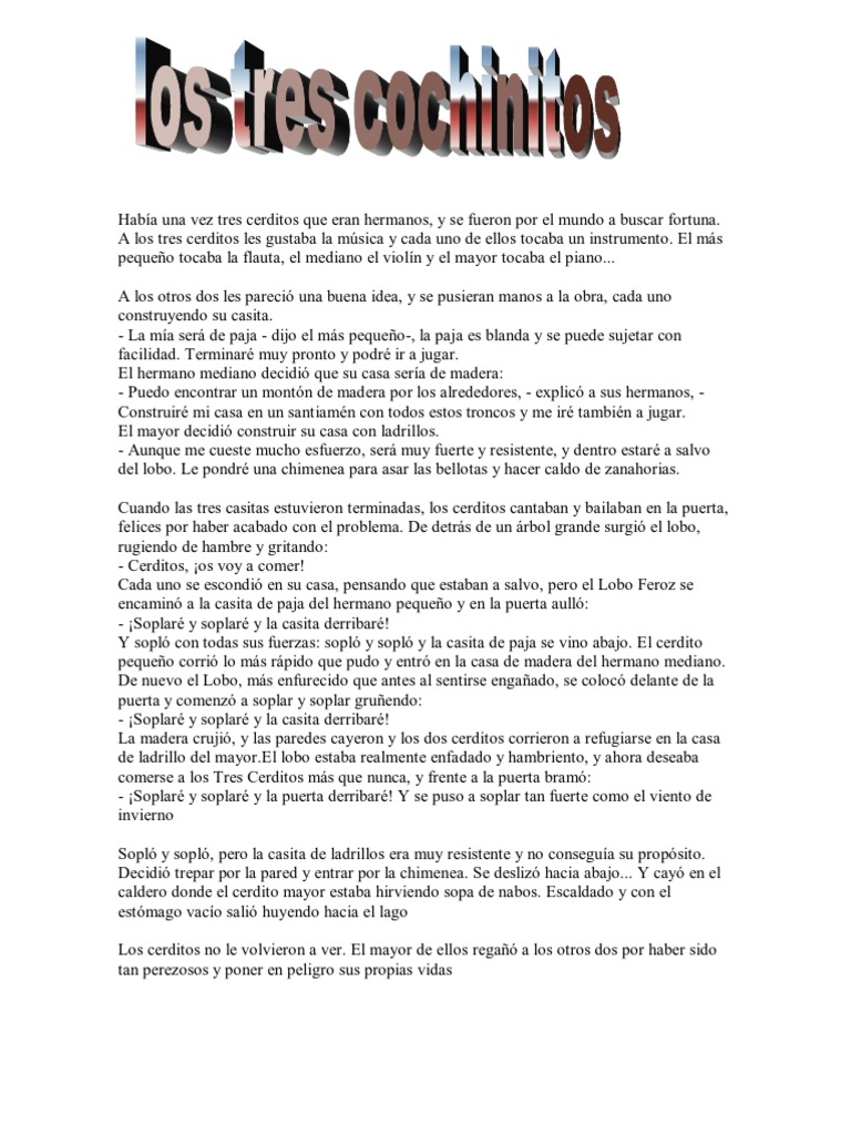 Había Una Vez Tres Cerditos Que Eran Hermanos | PDF