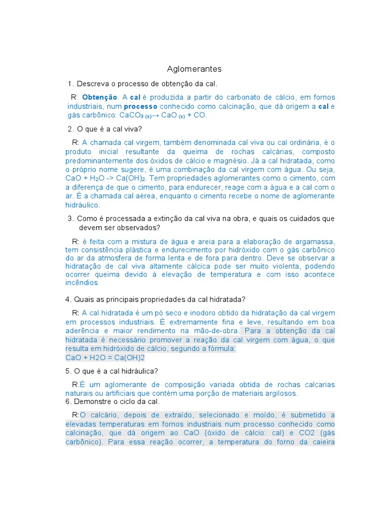 Materiais De Construção Civil 2 Pdf Cimento Cálcio