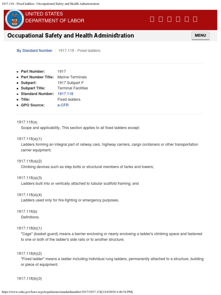 Fixed Ladders Occupational Safety and Health Administration | PDF ...
