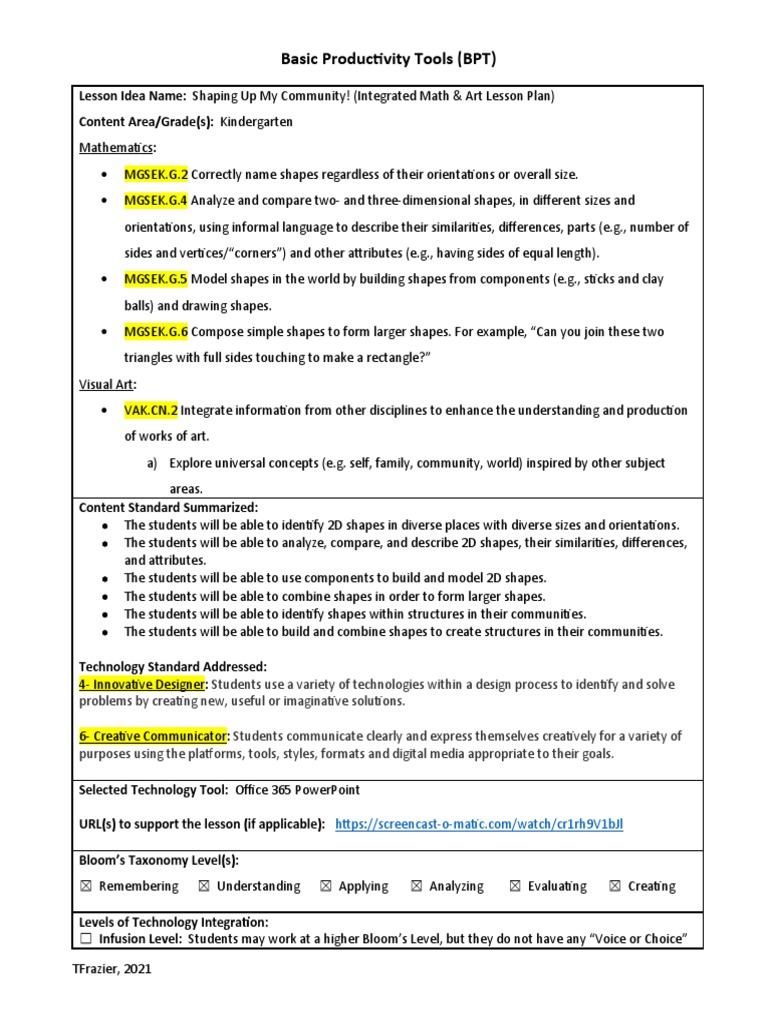 BPT Lesson Idea | PDF | Teachers | Design