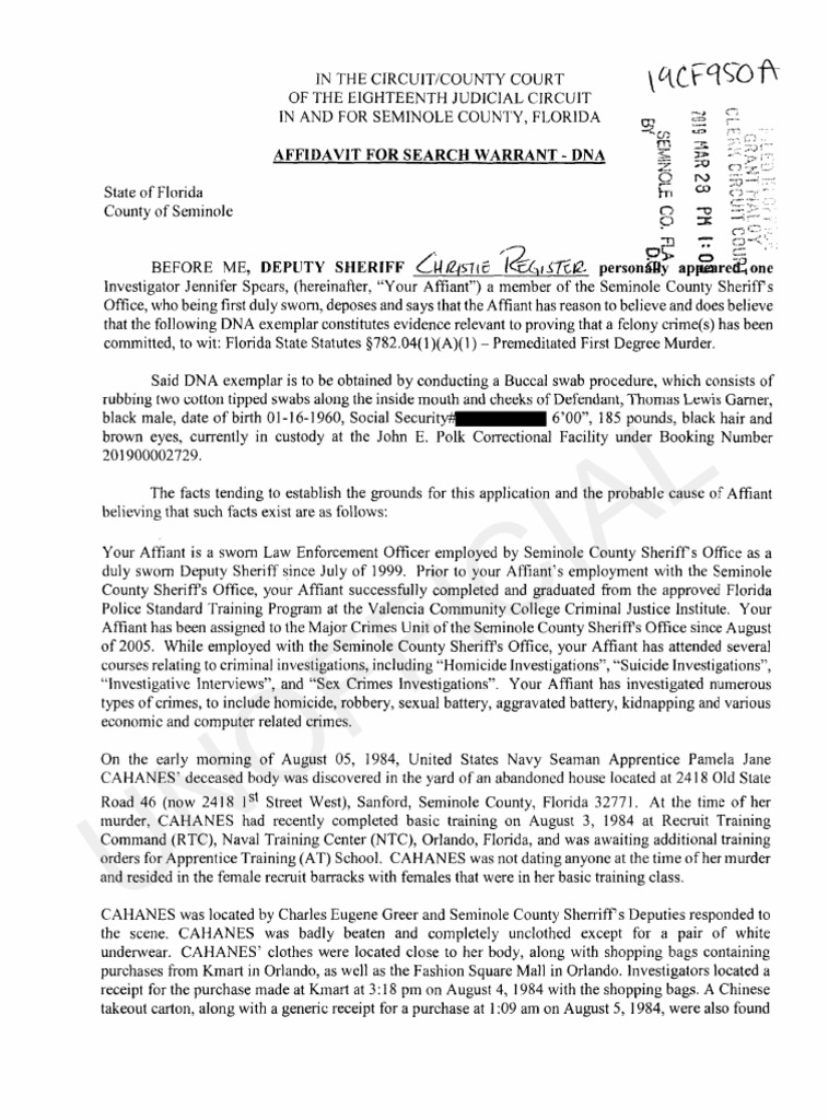 Thomas Garner Affidavit Pamela Cahanes | PDF
