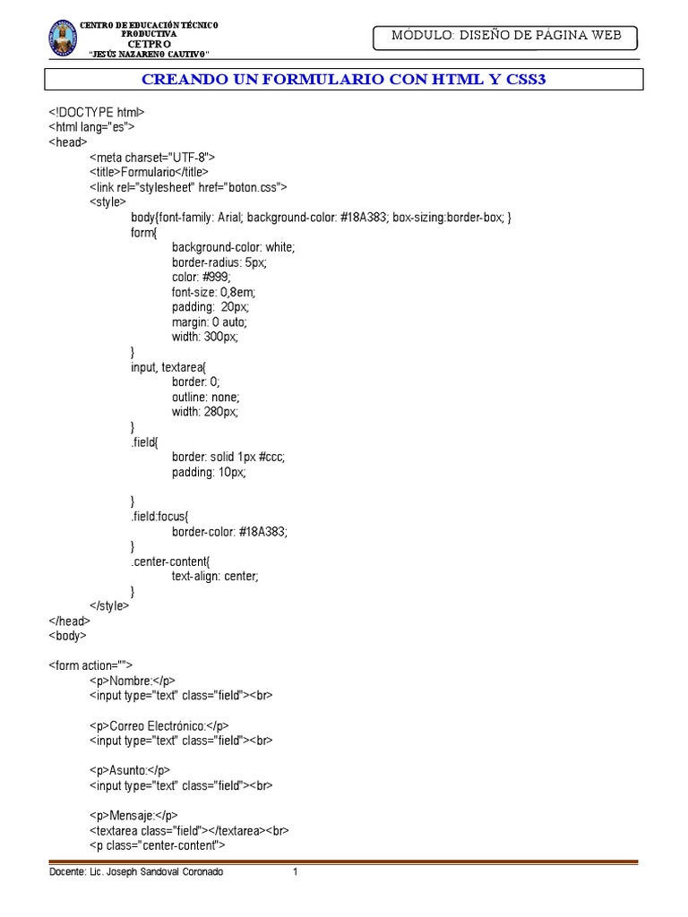 Formulario Básico CSS3 | PDF | Formatos de archivo de computadora ...