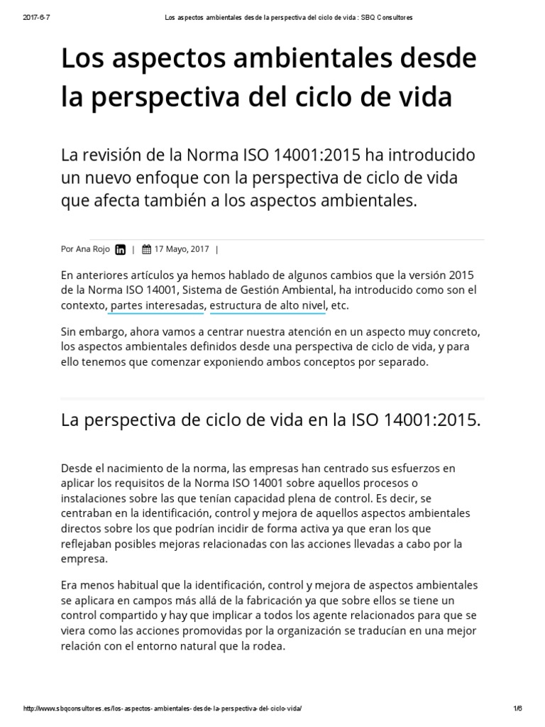 Los Aspectos Ambientales Desde La Perspectiva Del Ciclo de Vida - SBQ Consultores | Download ...