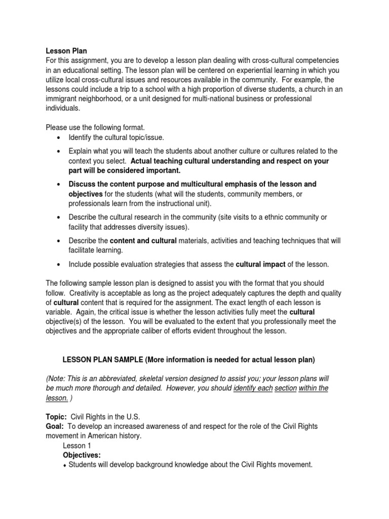 Cross-Cultural Competency Lesson Plan | PDF | Lesson Plan | Educational ...