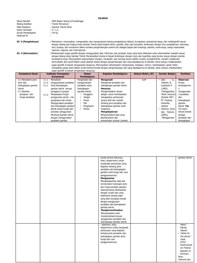 Silabus Gambar Teknik Mesin | PDF