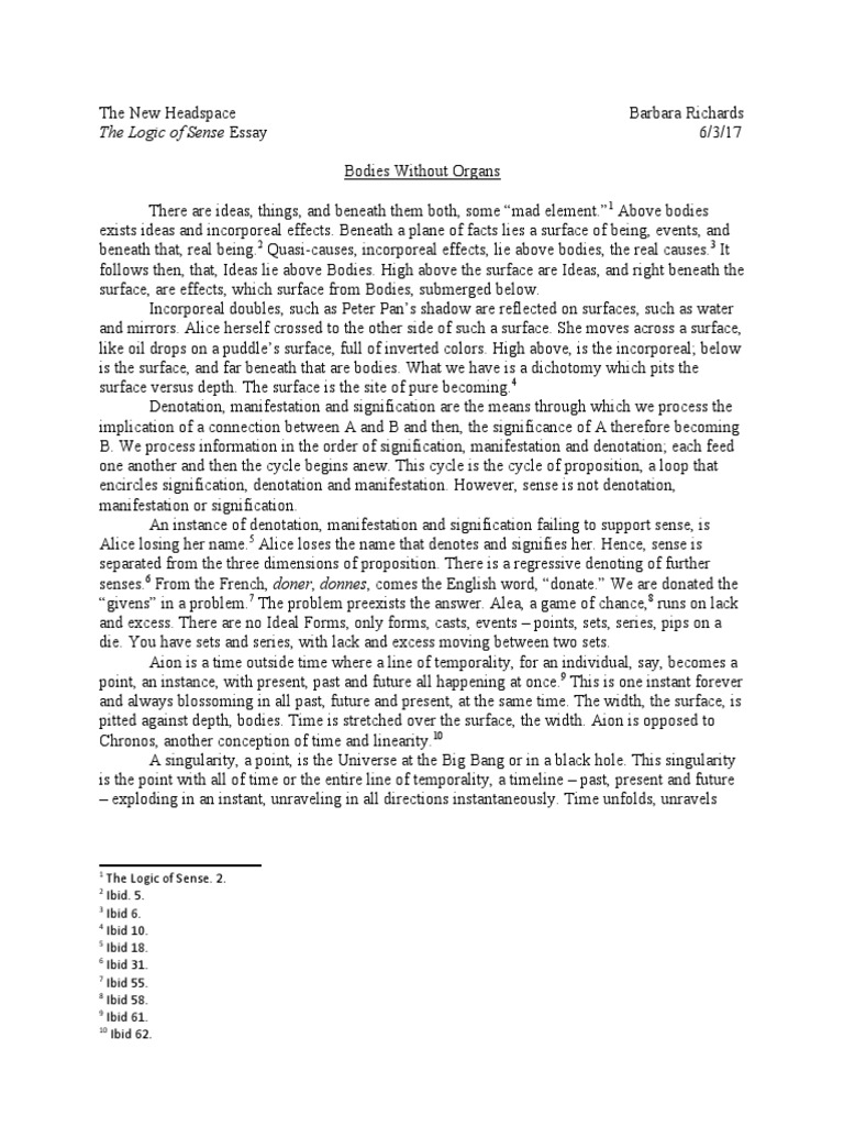 Deleuze Logic of Sense Notes - The Essay | PDF | Time | Science