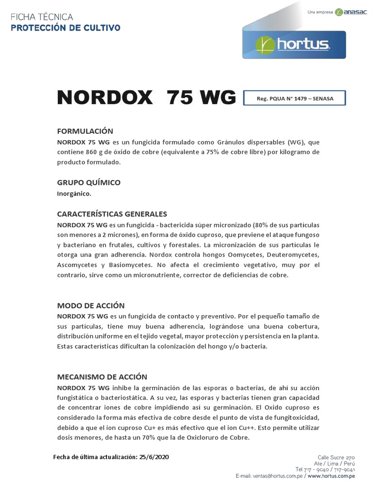 Nordox 75 WG - Ficha Tecnica | PDF | Cobre | Las bacterias