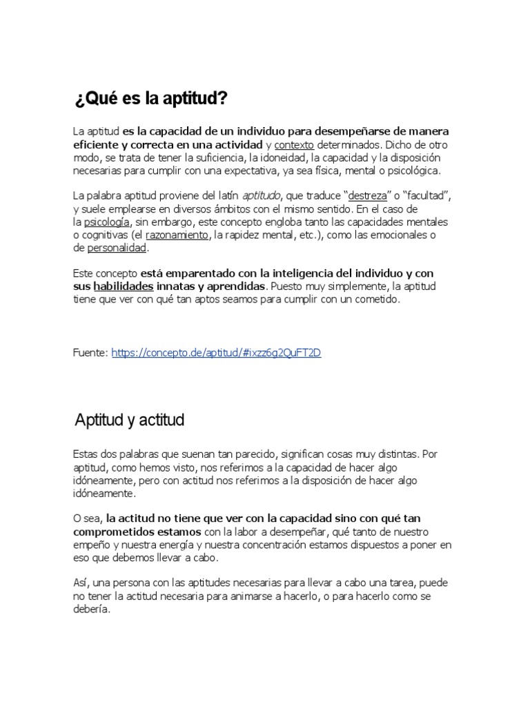 Qué Es La Aptitud | PDF | Actitud (psicología) | Inteligencia