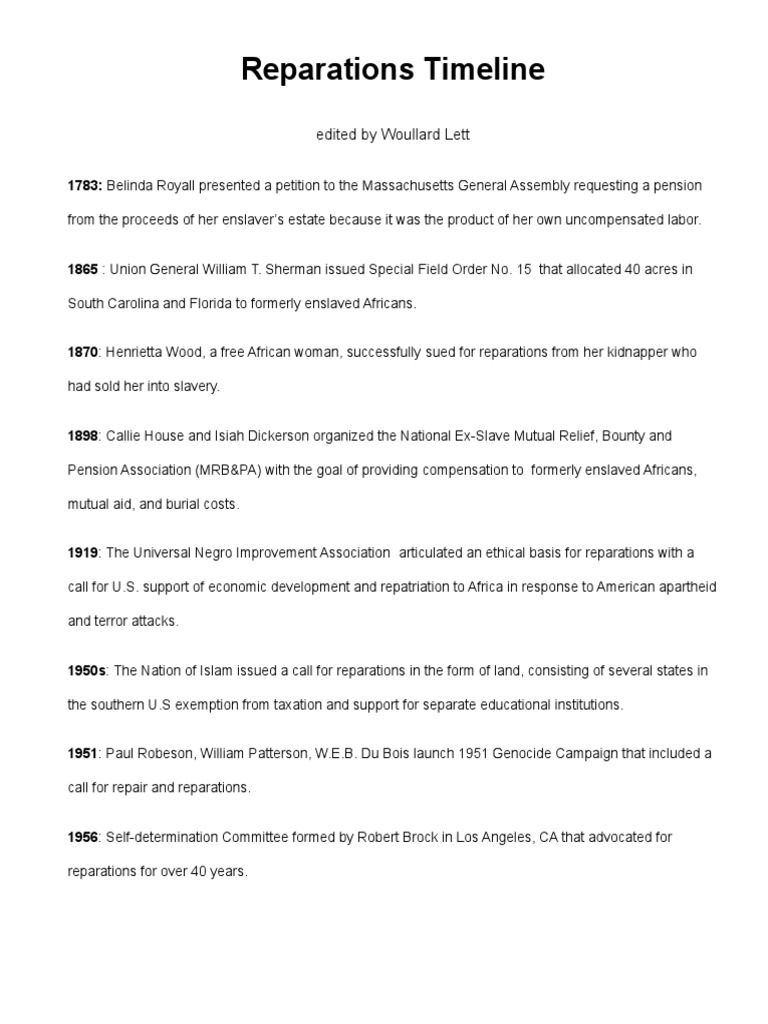 Reparations Timeline Edited by Lett | PDF | Slavery | Crimes Against ...