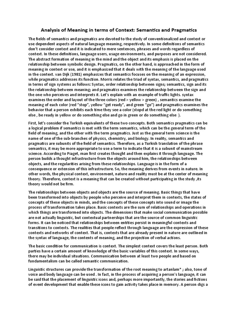 Analysis of Meaning in Terms of Context | PDF | Semantics | Concept