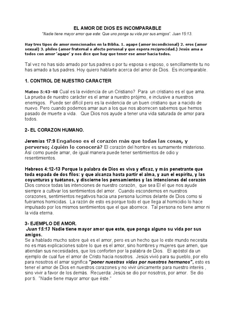 099 El Incomparable Amor de Dios | Descargar gratis PDF | Amor | Oración