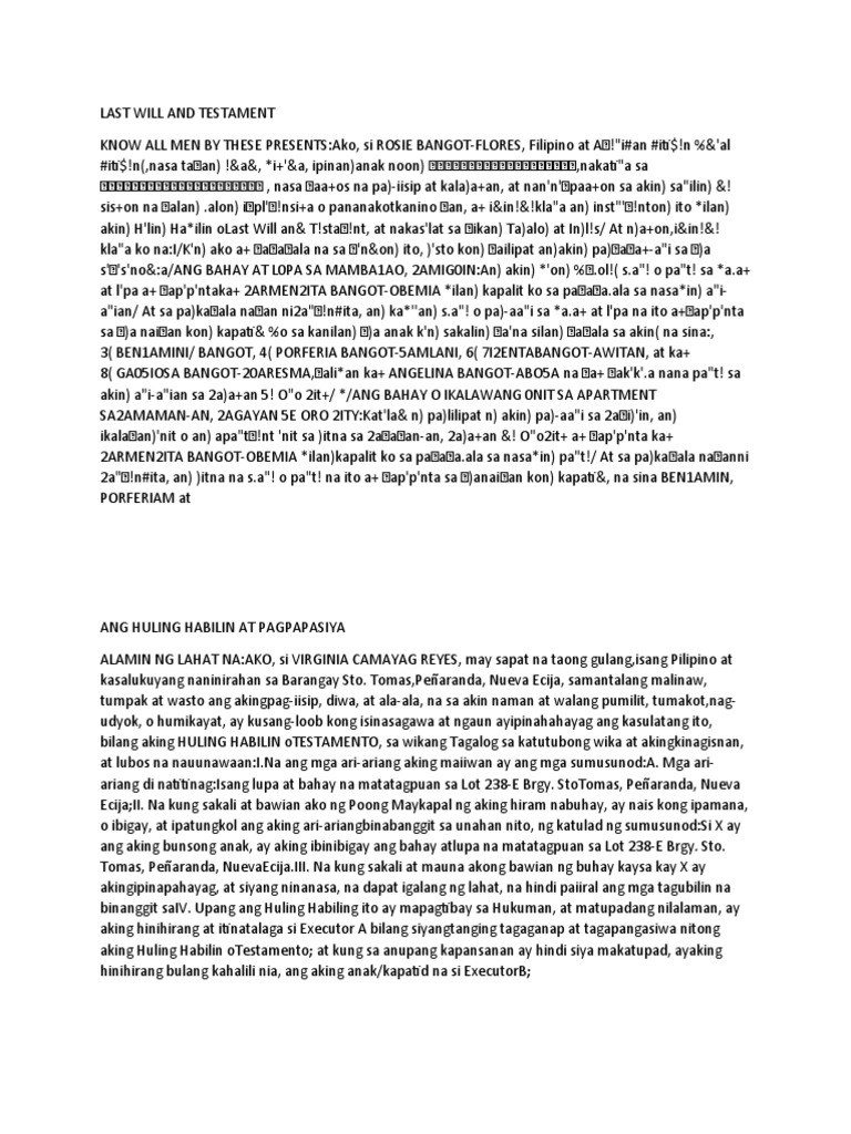 Last Will And Testament Tagalog Example
