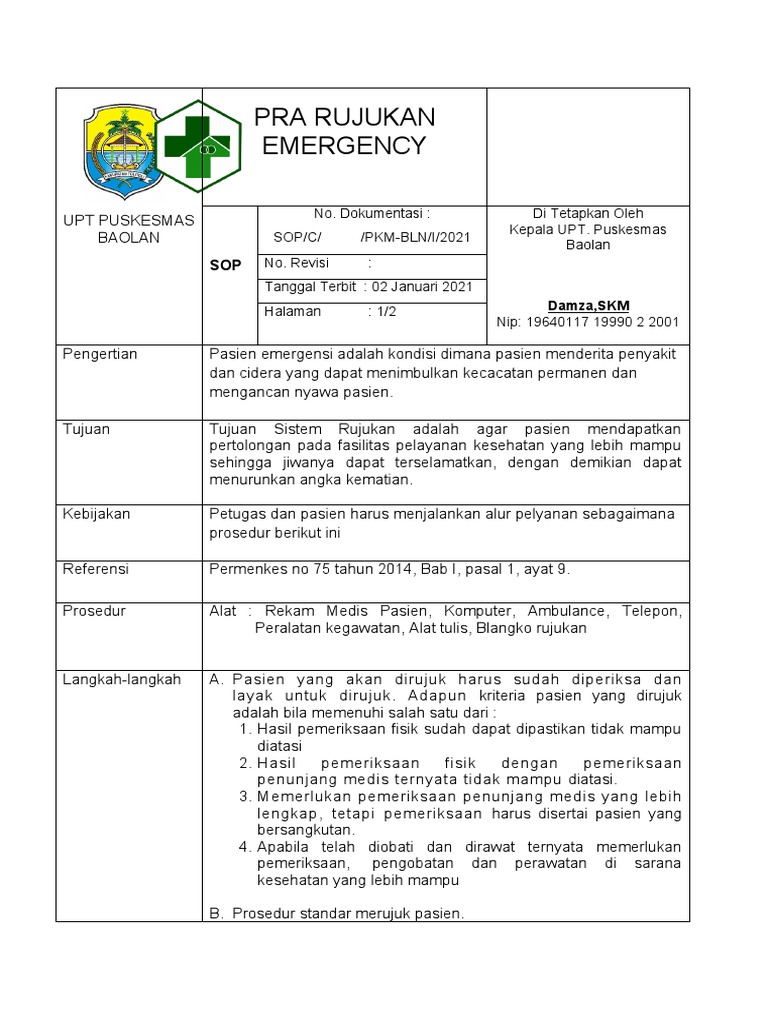 Sop Pra Rujukan Emergensi | PDF