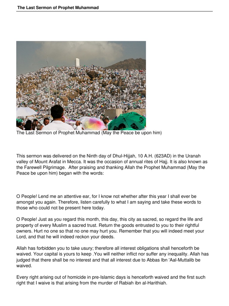 The Last Sermon of Prophet Muhammad. | PDF | Muhammad | Hajj