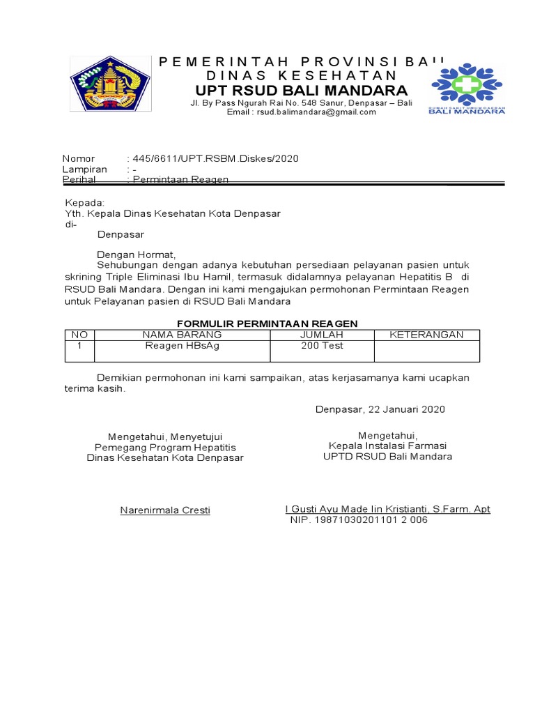 PERMINTAAN REAGEN UNTUK SKRINING HEPATITIS B DI RSUD BALI MANDARA | PDF