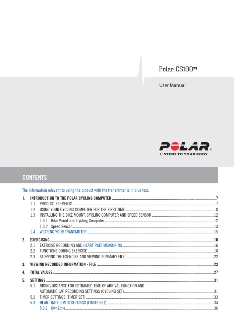 Polar CS100: ™ User Manual | PDF | Heart Rate | Manufactured Goods