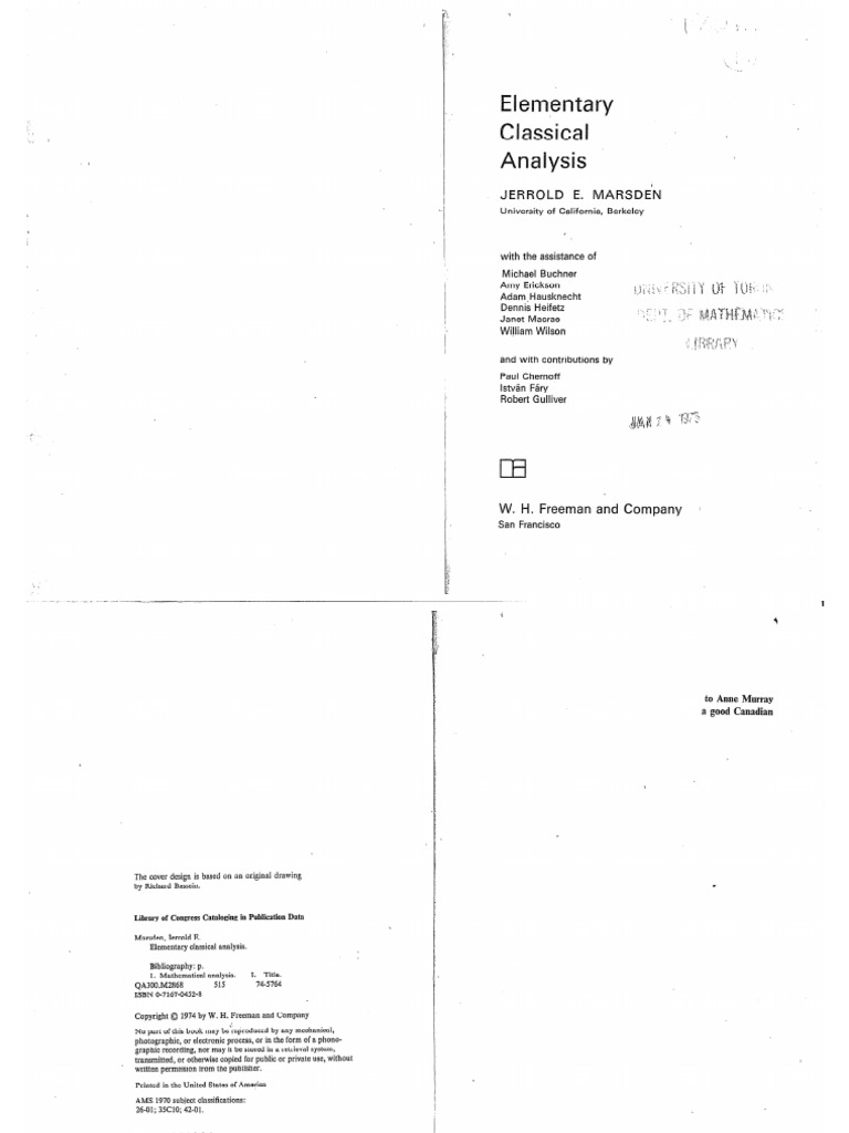 Marsden Elementary Classical Analysis | PDF