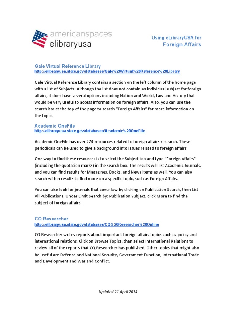 Using Elibraryusa For: Foreign Affairs | PDF | Libraries | Communication