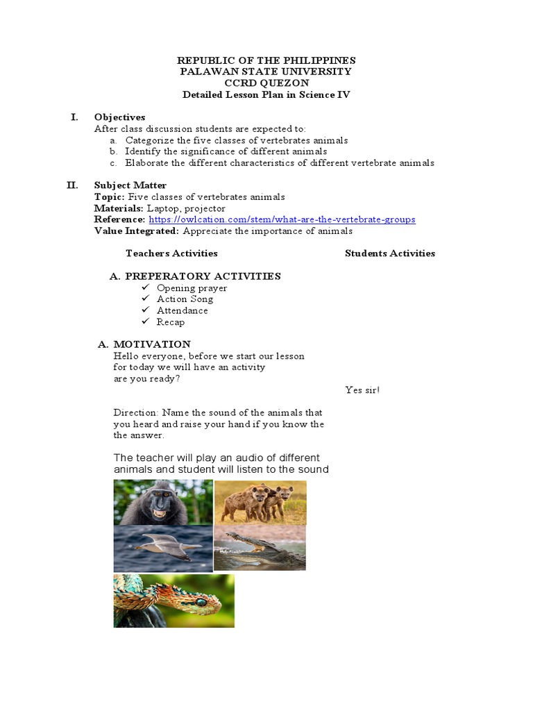 Lesson Plan in Science | PDF | Amphibian | Mammals