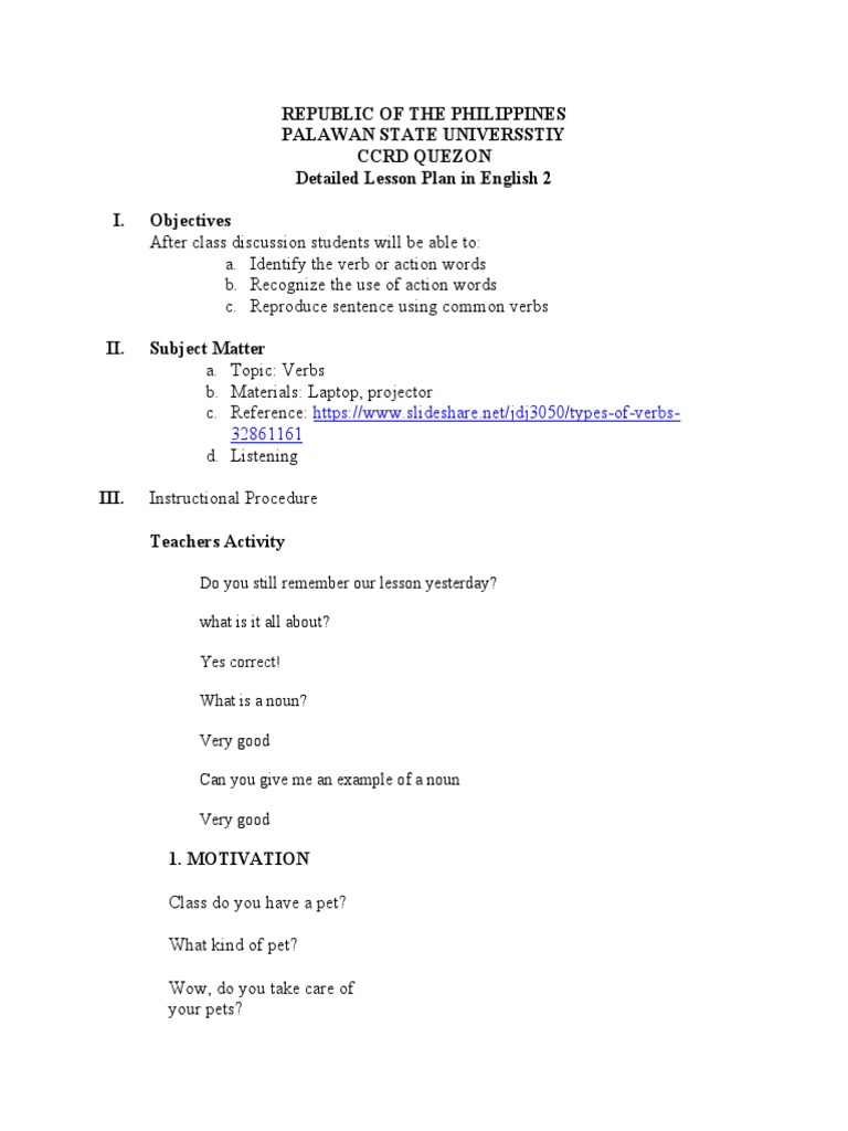 Semi Detailed Lesson Plan | PDF | Verb | Lesson Plan